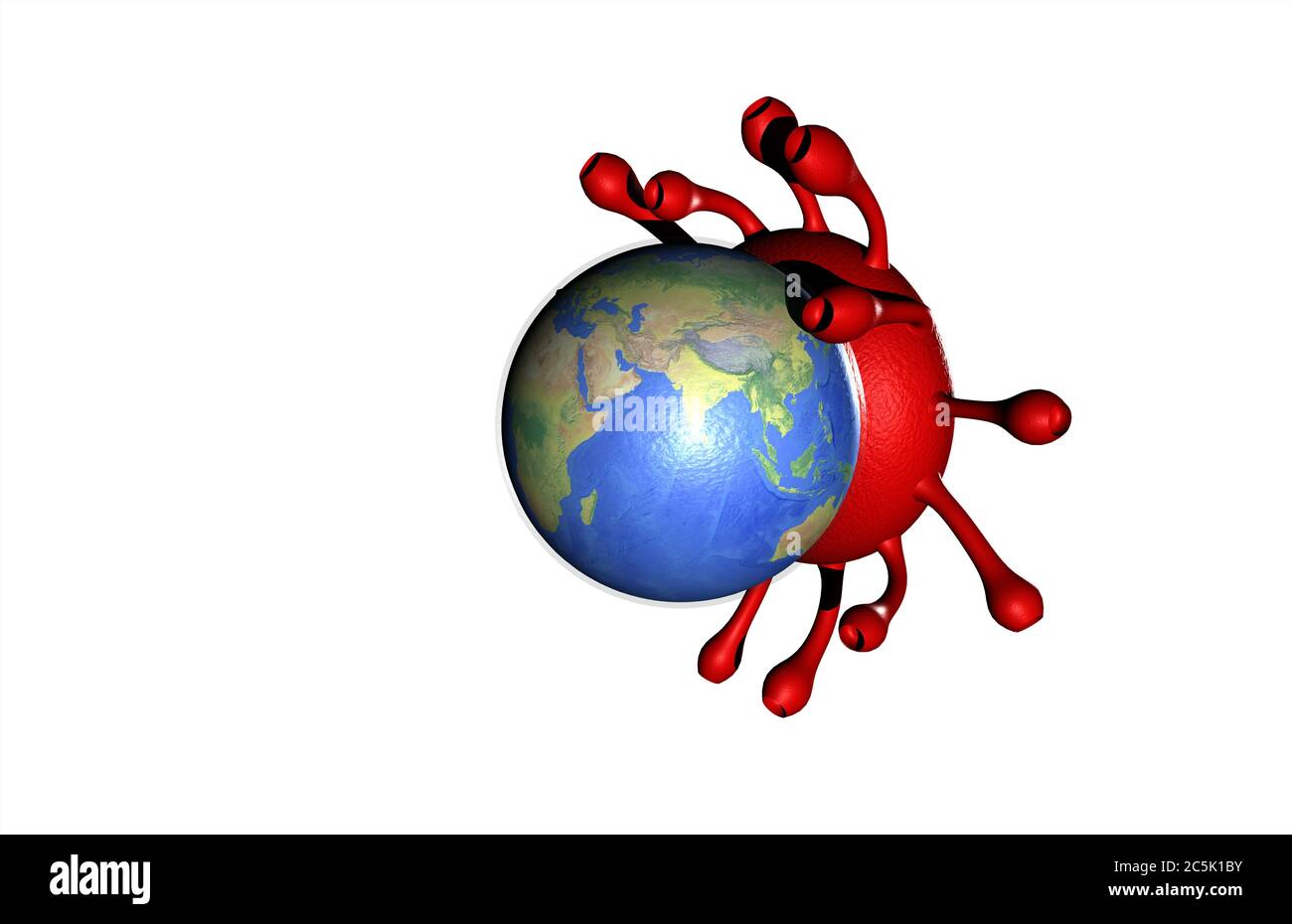 3d illustration of coronavirus cell attacking the earth isolated on ...
