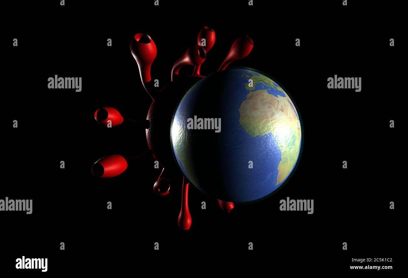 3d illustration of coronavirus cell attacking the earth globe Stock ...