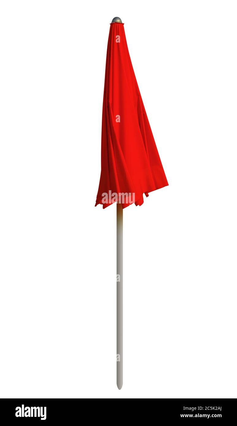 Closed red beach umbrella isolated on white. Clipping path included ...