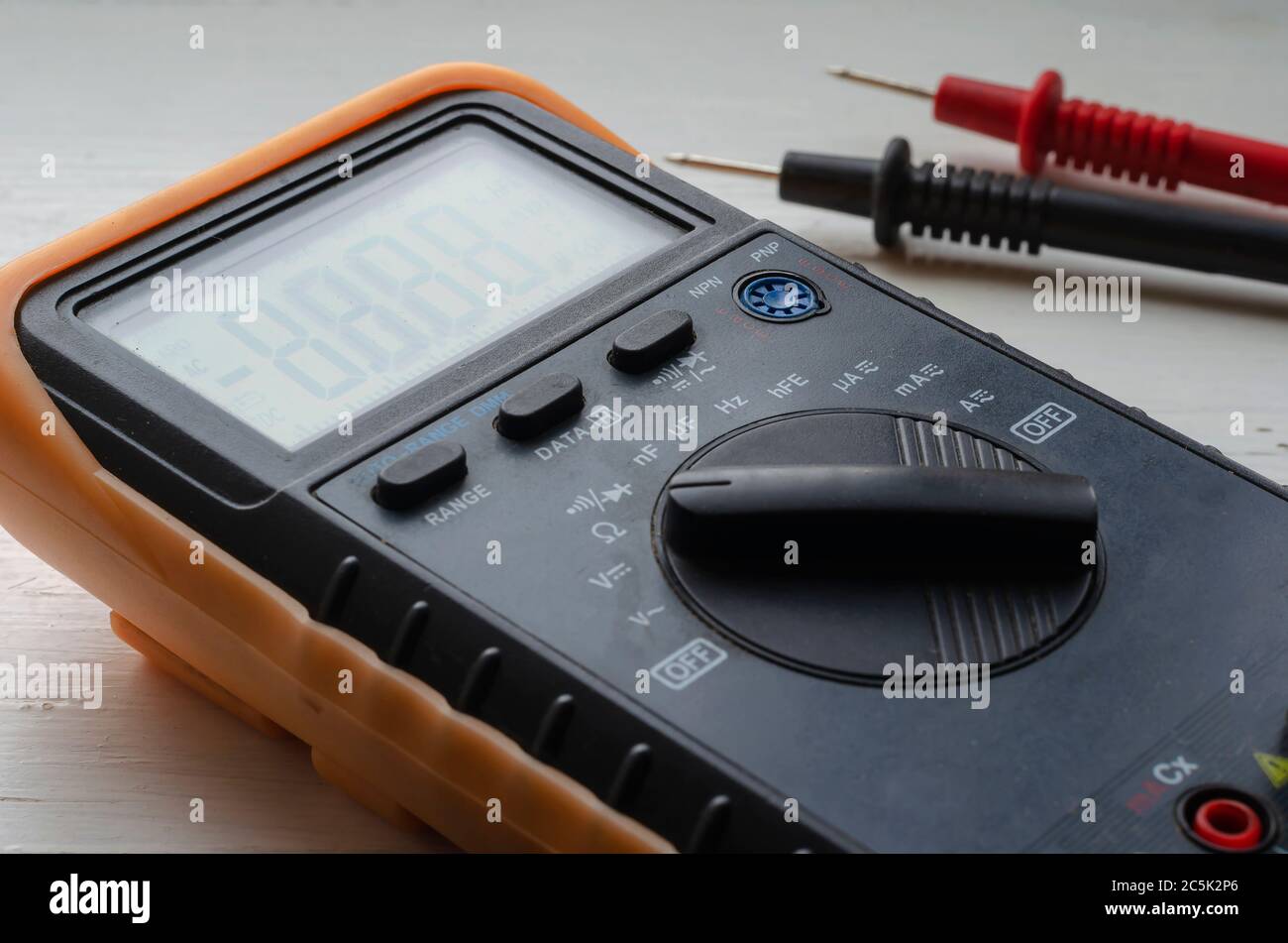 Close-up of a multimeter on a light background. Detailed shot of a ...