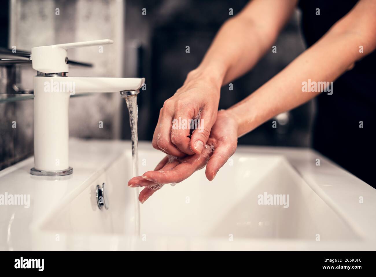 Coronavirus. Proper washing and handling of hands. Liquid antibacterial ...