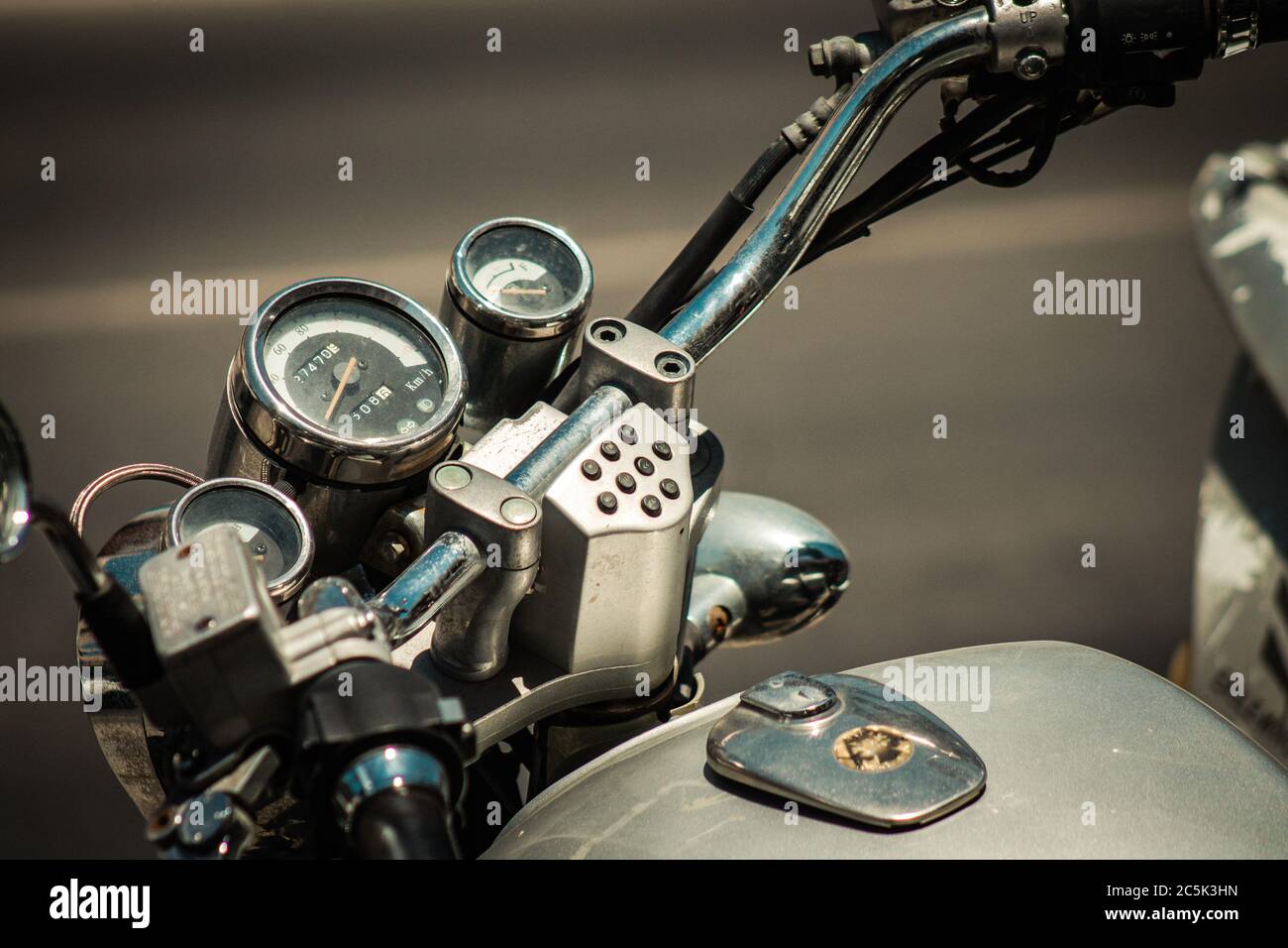 Nicosia Cyprus 03 July 2020 Closeup of a motorcycle parked in the ...