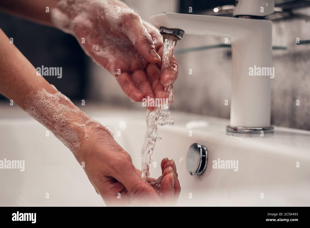 Coronavirus. Proper washing and handling of hands. Liquid antibacterial ...