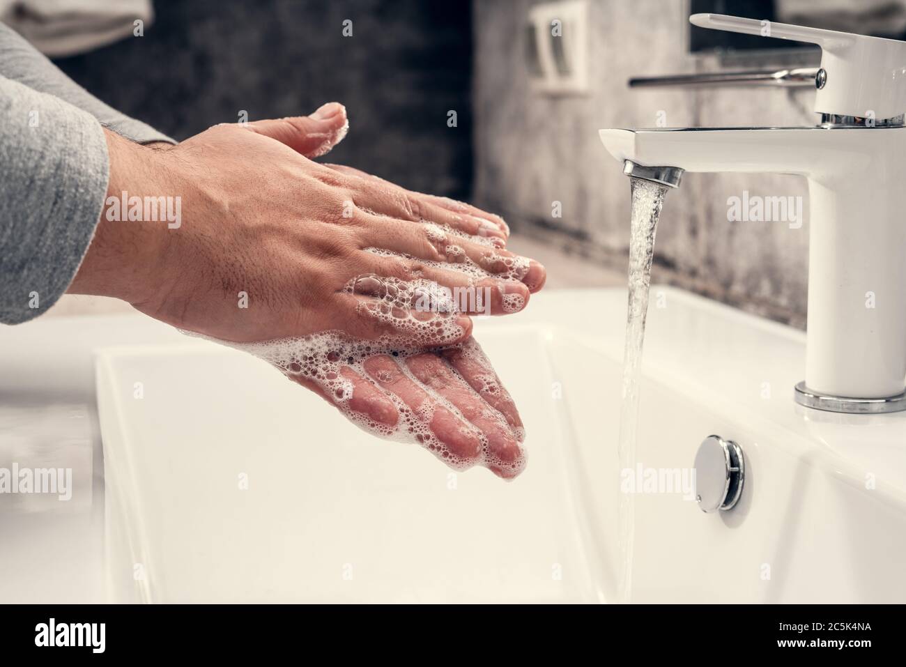 Coronavirus. Proper washing and handling of hands. Liquid antibacterial ...