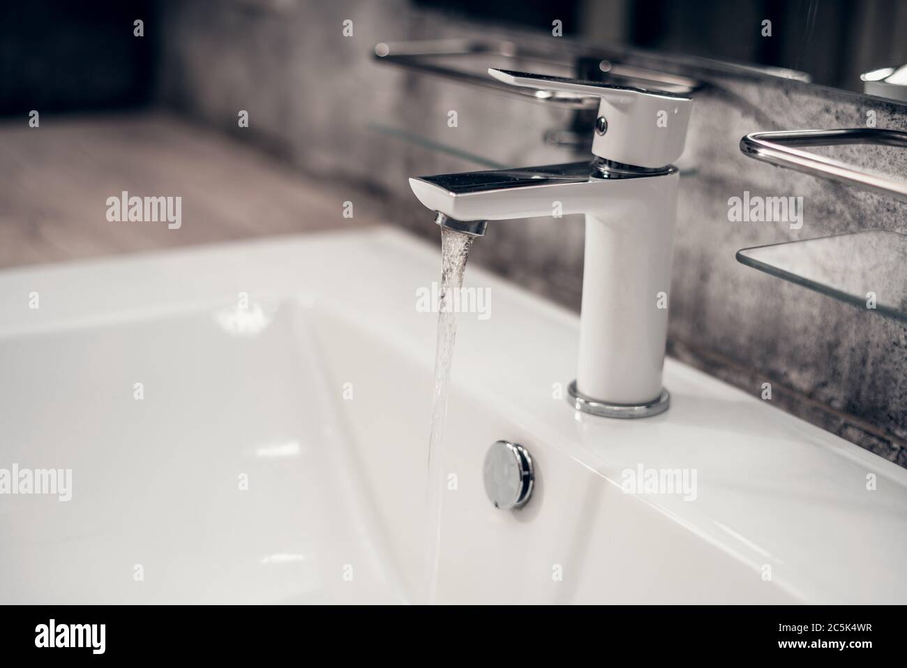 White faucet with bathroom, close-up. Hygiene and cleanliness Stock ...