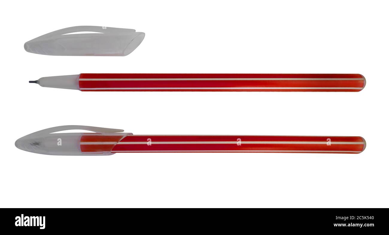 Red ball pens isolated on white. Clipping Path included Stock Photo - Alamy