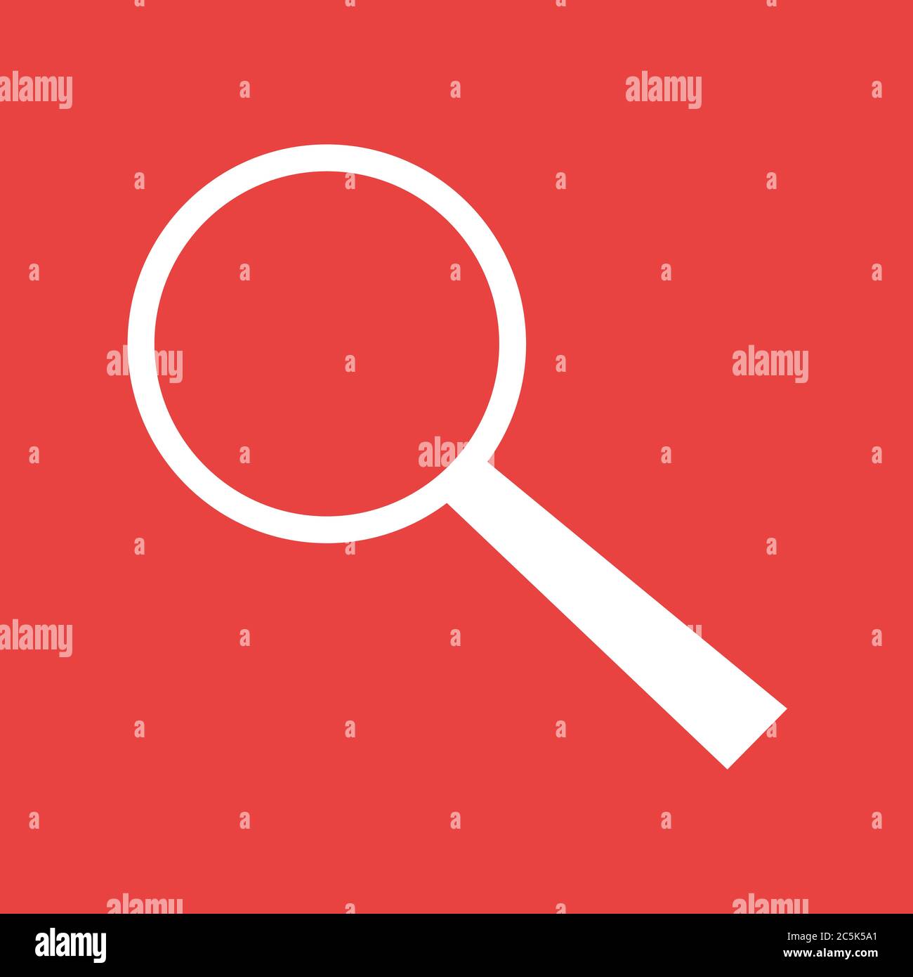 Magnifier icon. For websites and apps. Image on red background. Flat ...
