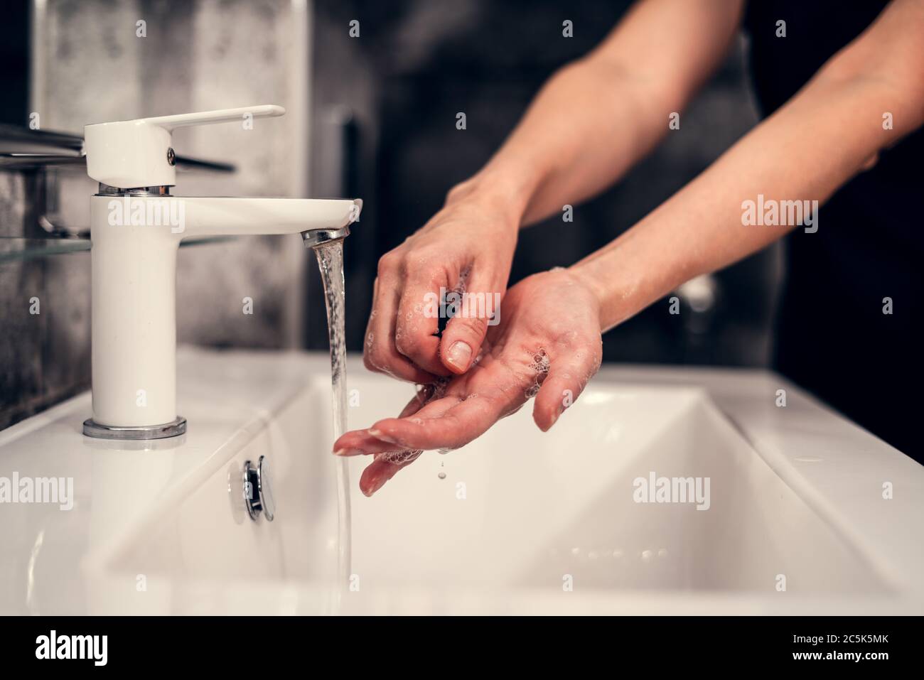 Coronavirus. Proper washing and handling of hands. Liquid antibacterial ...