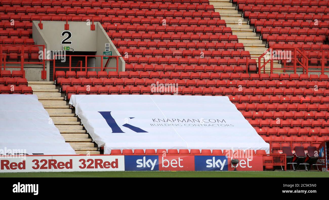 Advertising banners, boards and flags in the stands at The Valley ...