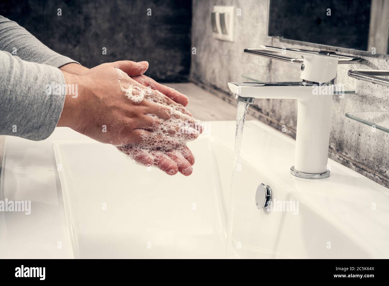 Coronavirus. Proper washing and handling of hands. Liquid antibacterial ...