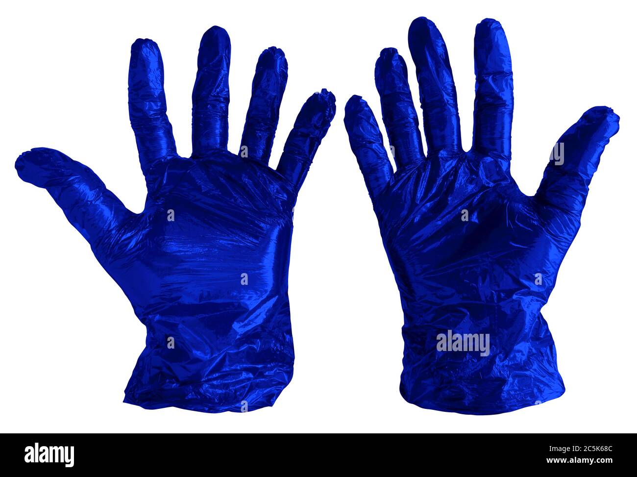 Disposable blue plastic gloves isolated on white. Clipping path ...