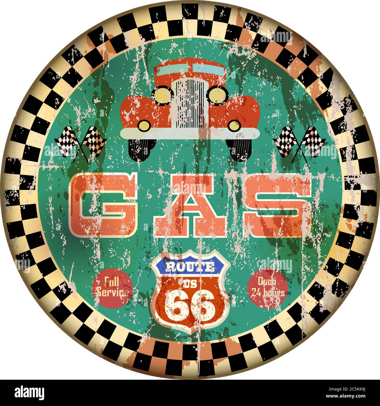 vintage route 66 gas sation sign, retro style vector illustration ...