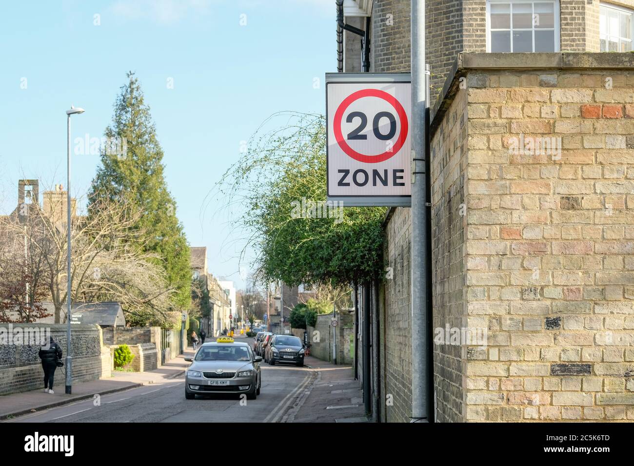 20 Mph Zone sign seen located in a urban area in the historic city. The ...