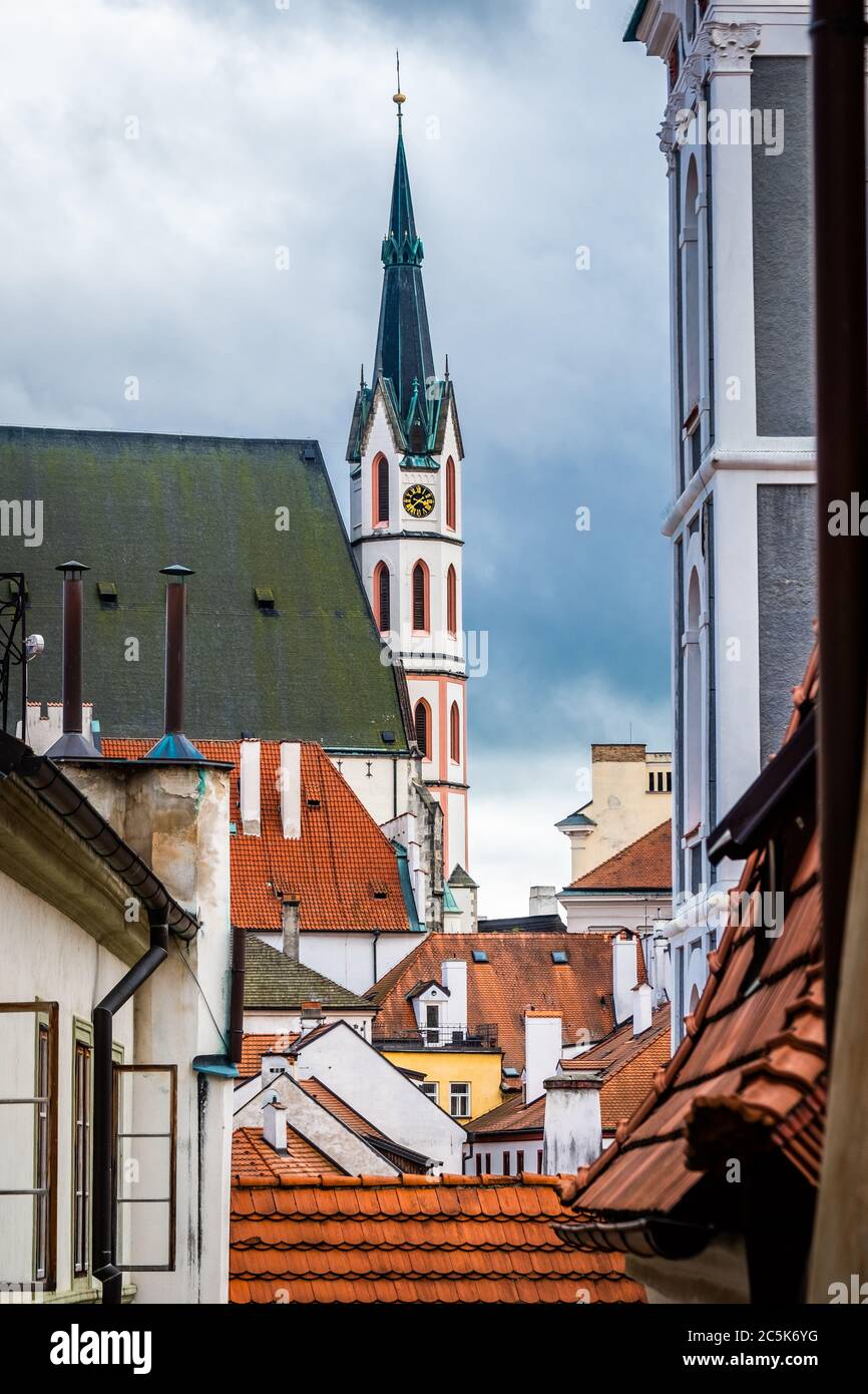 View on beautiful church through czech architecture Stock Photo - Alamy