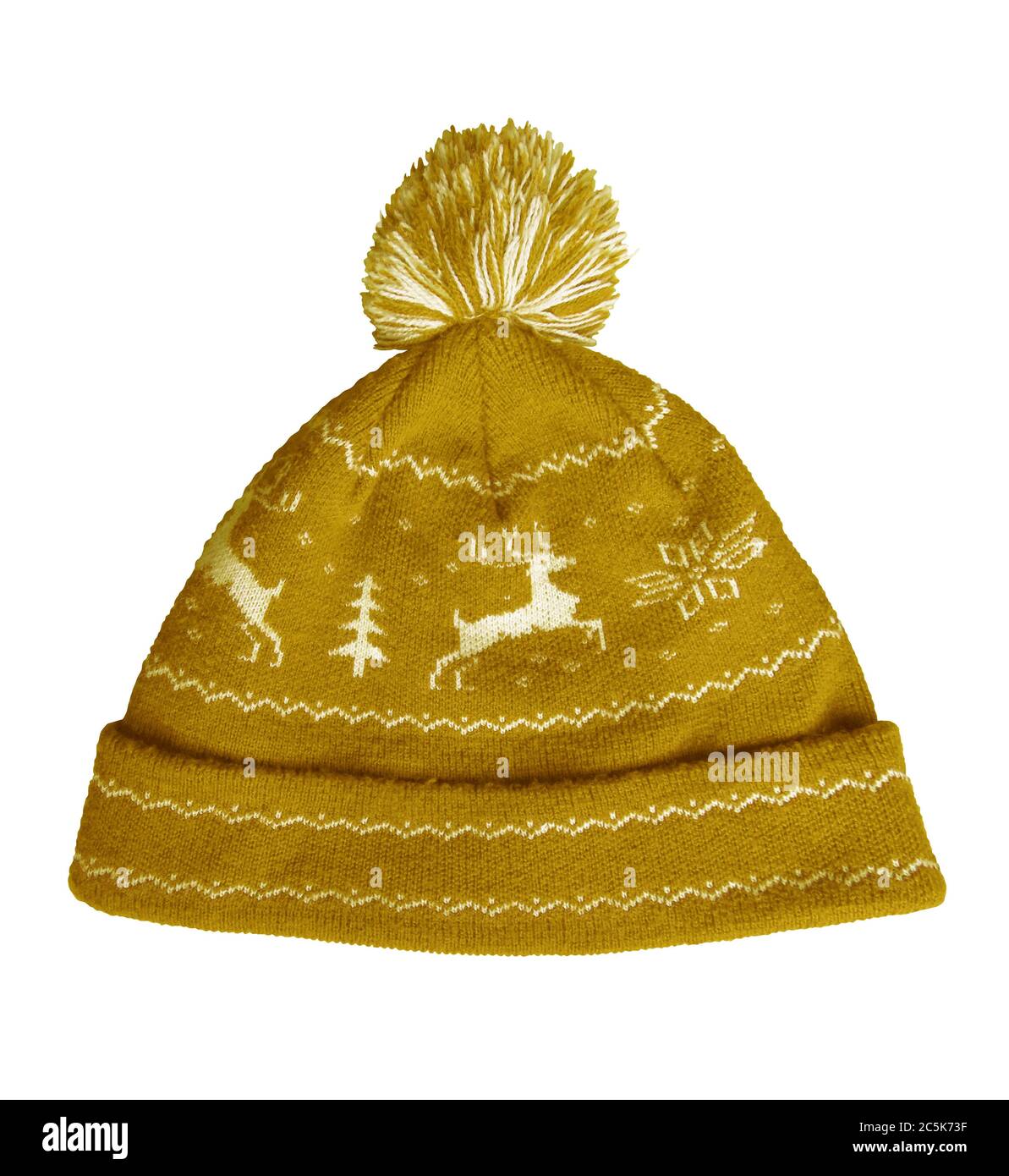 Yellow knitted hat isolated on white background. Clipping Path included ...