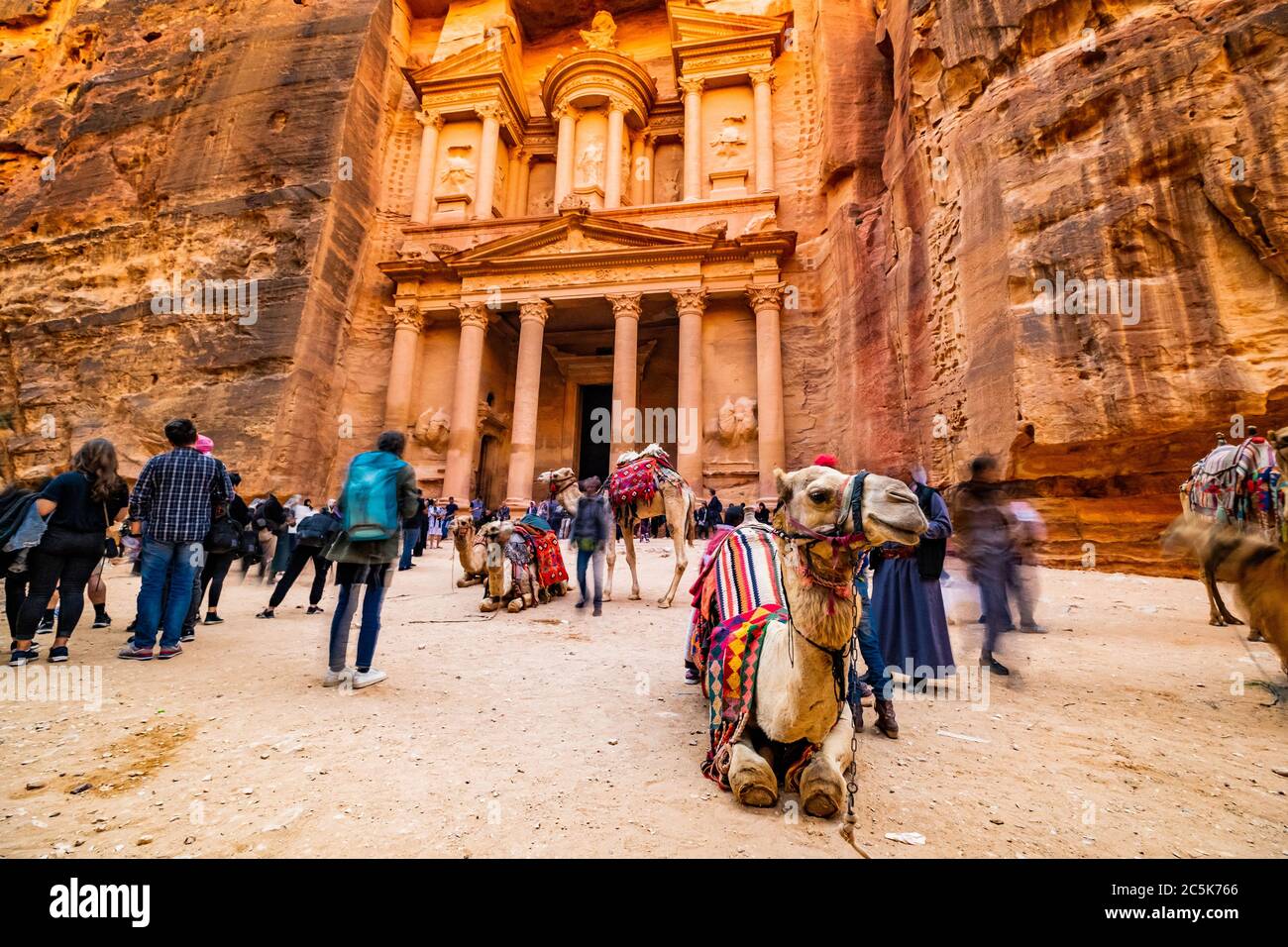 Large interesting tourist complex of the ancient city of Petra with ...