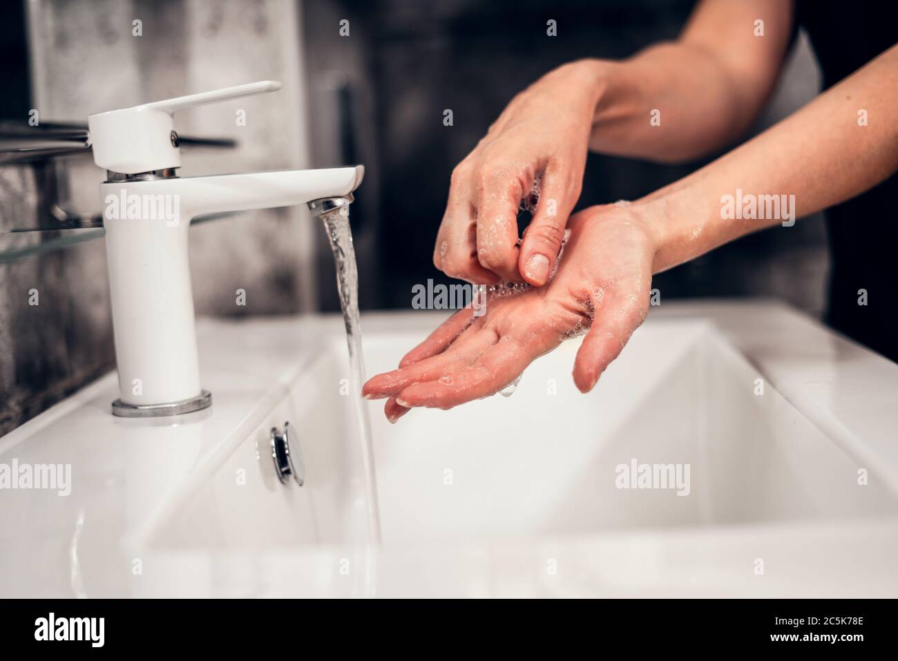 Coronavirus. Proper washing and handling of hands. Liquid antibacterial ...