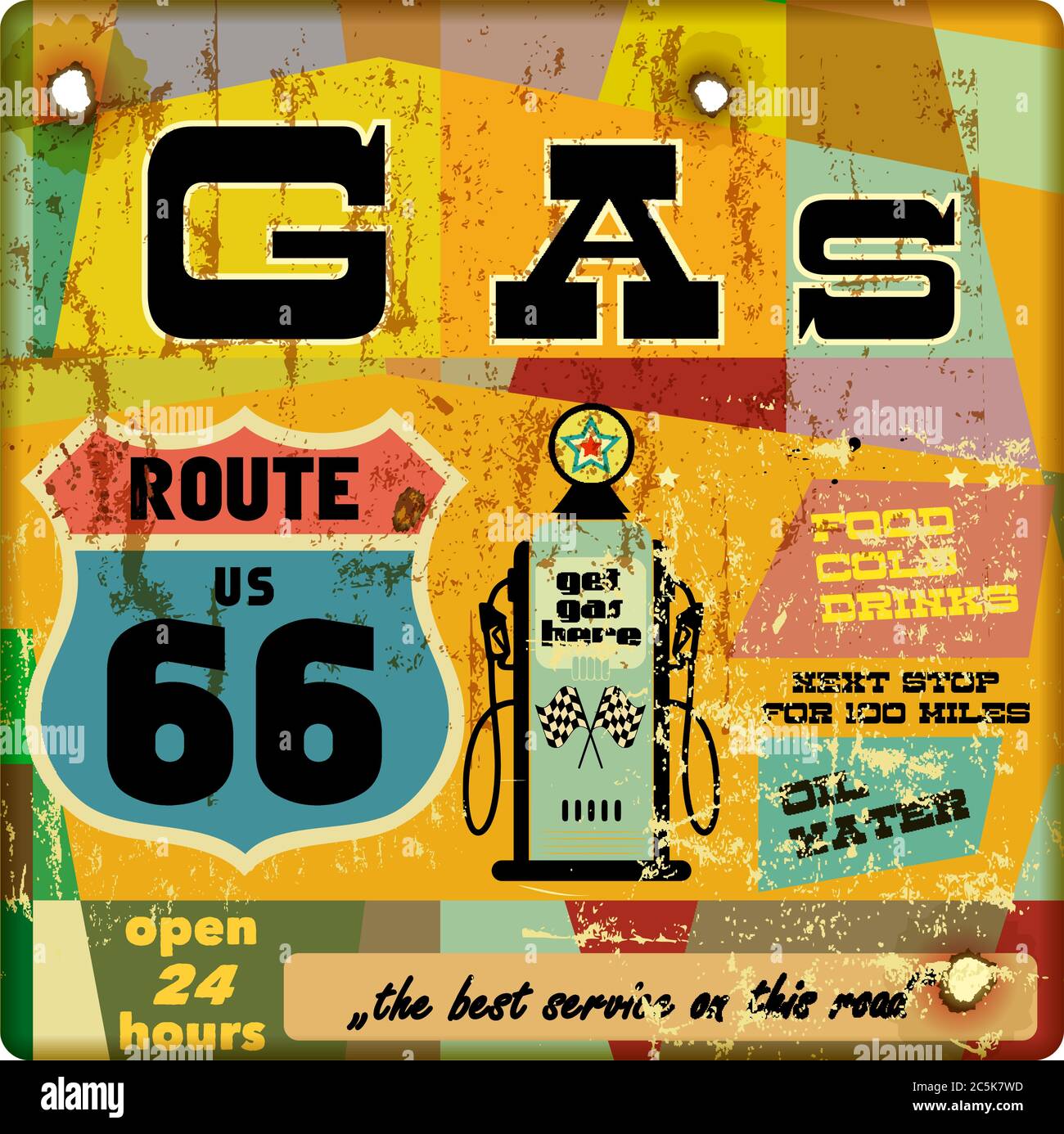 vintage route 66 gas sation sign, retro style vector illustration ...