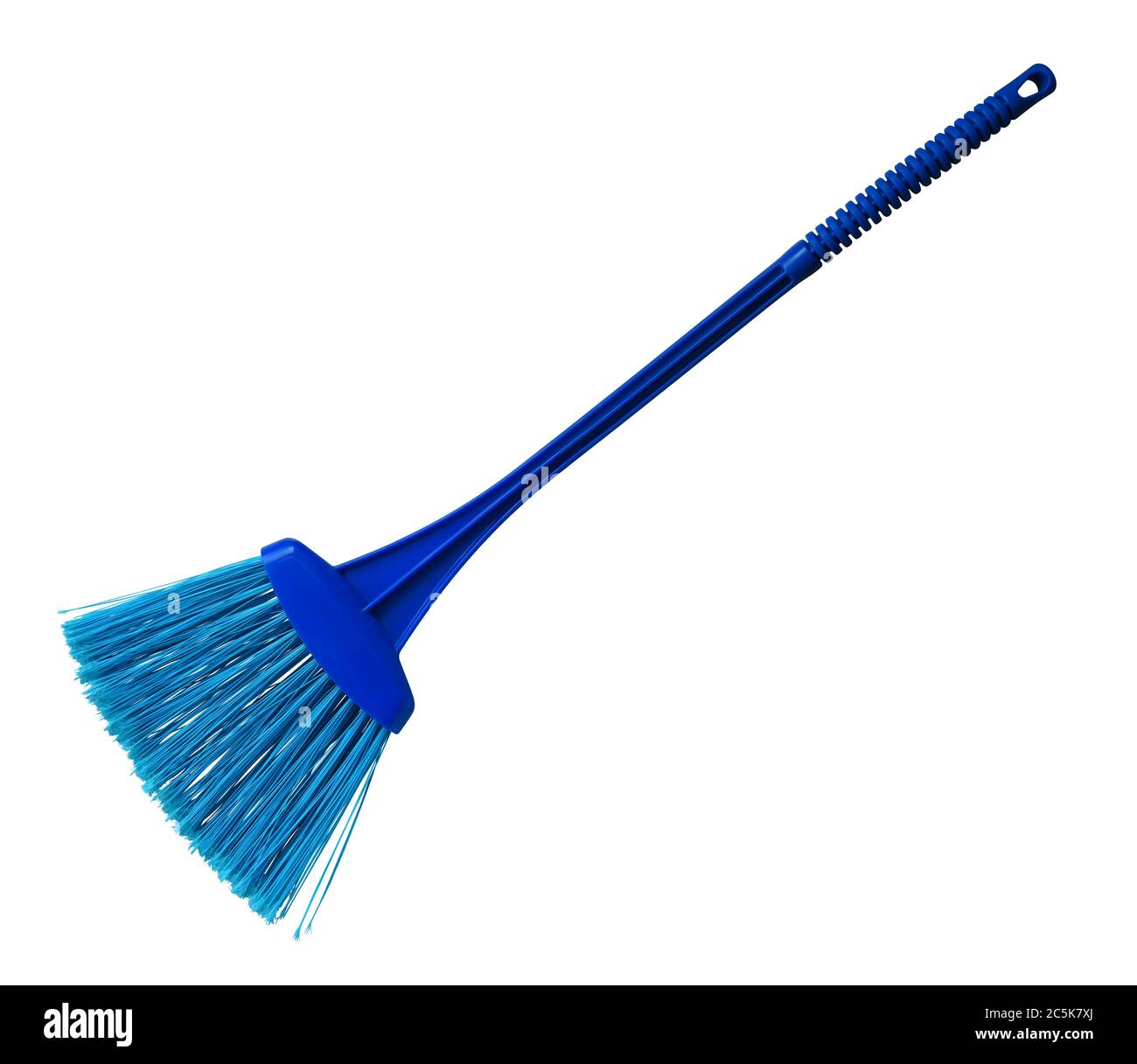 Blue plastic broom with long handle isolated on white. Clipping Path ...