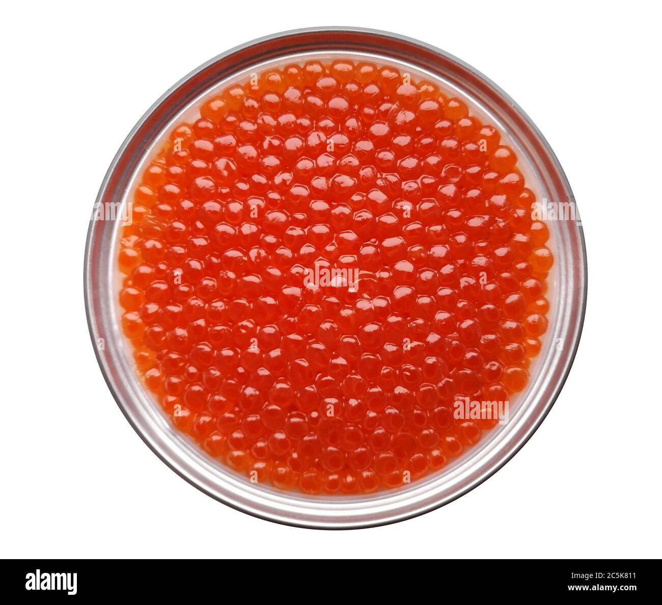 Red caviar in the open container isolated on white. Clipping Path ...