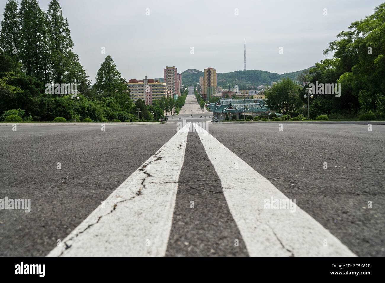 Main street of the city of Kaesong near to the DMZ, DPRK - North Korea ...