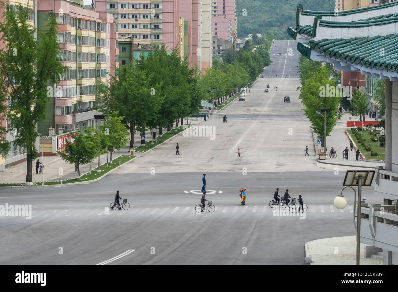 Main street of the city of Kaesong near to the DMZ, DPRK - North Korea ...