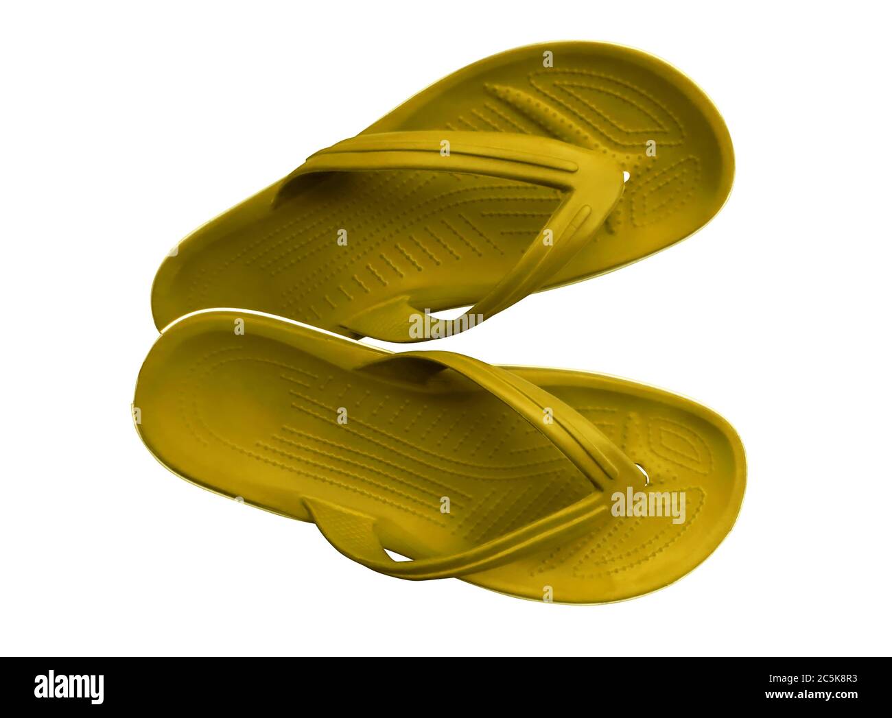 Yellow rubber slippers isolated on a white. Clipping Path included ...