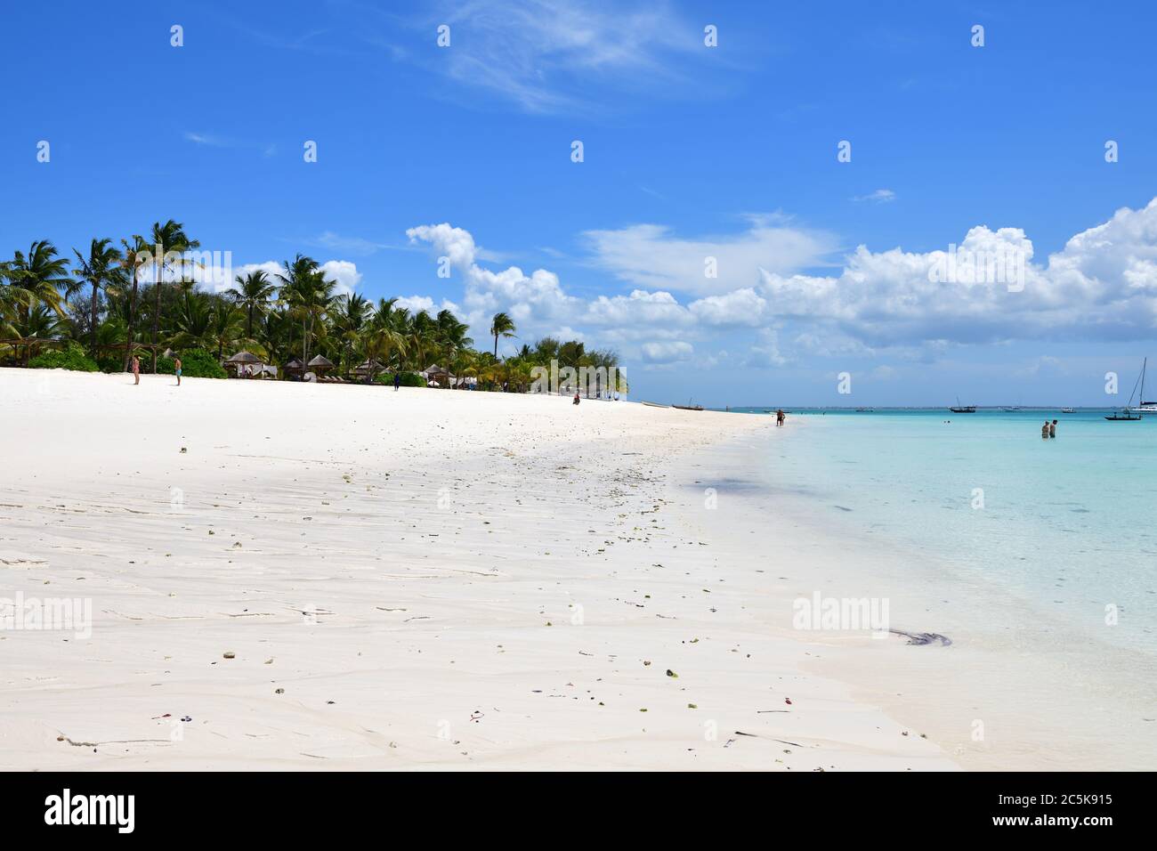 Kendwa, Zanzibar - October 3, 2019: White sandy beach, blue transparent ...