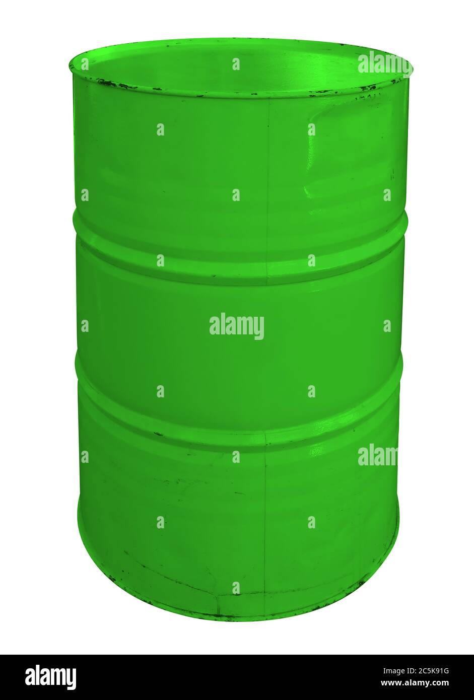 Single green metallic barrel, isolated on white background. Clipping ...