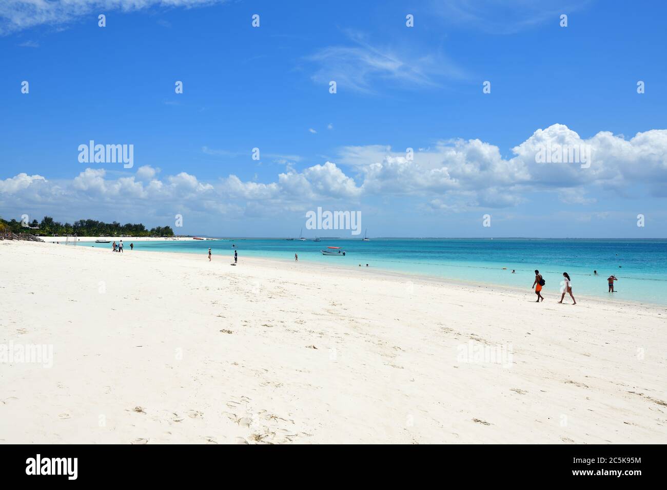 Kendwa, Tanzania - October 3, 2019: Beautiful white sand beach and blue ...
