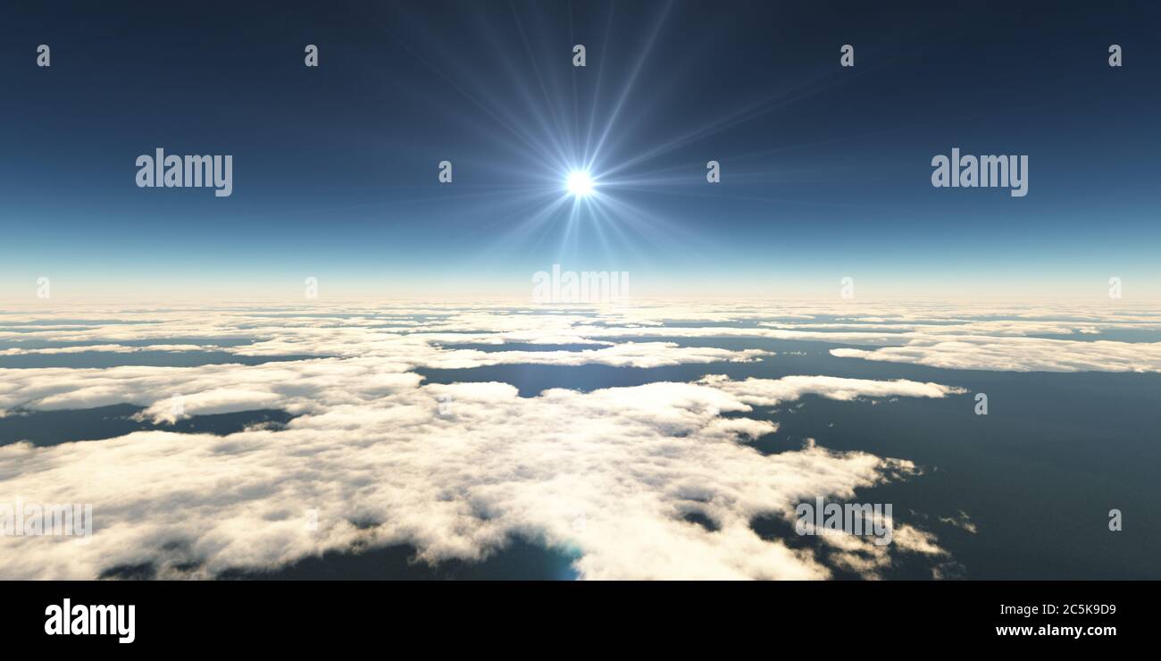 above clouds sun ray light, 3d rendering Stock Photo - Alamy