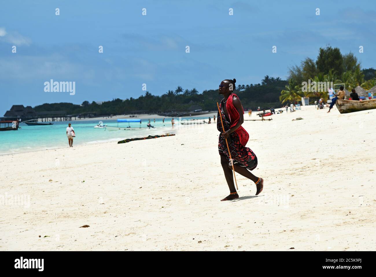 Kendwa, Zanzibar - October 3, 2019: Man from Masai tribe in traditional ...