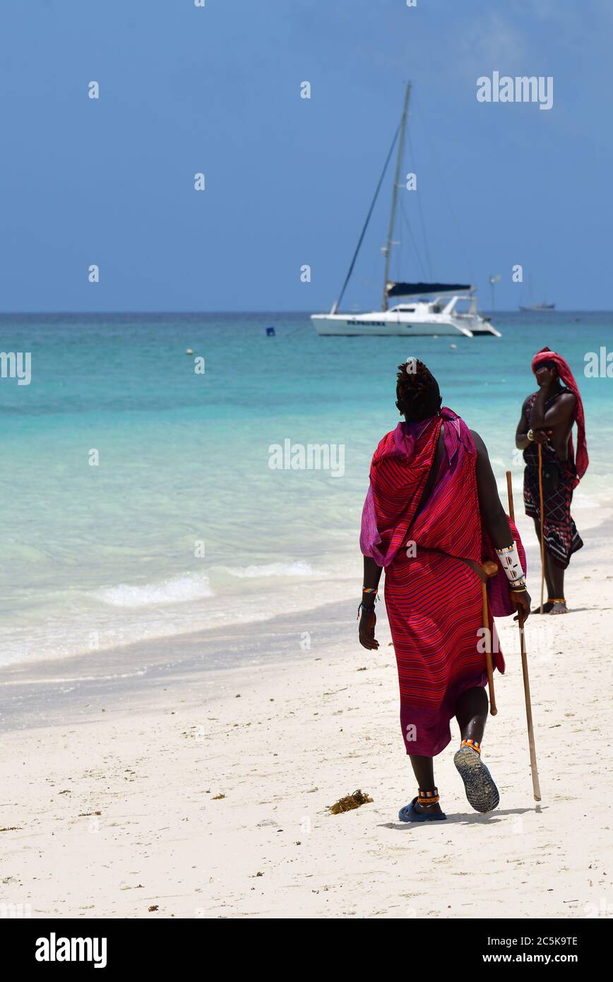 Kendwa, Zanzibar - October 3, 2019: Man from Masai tribe in traditional ...