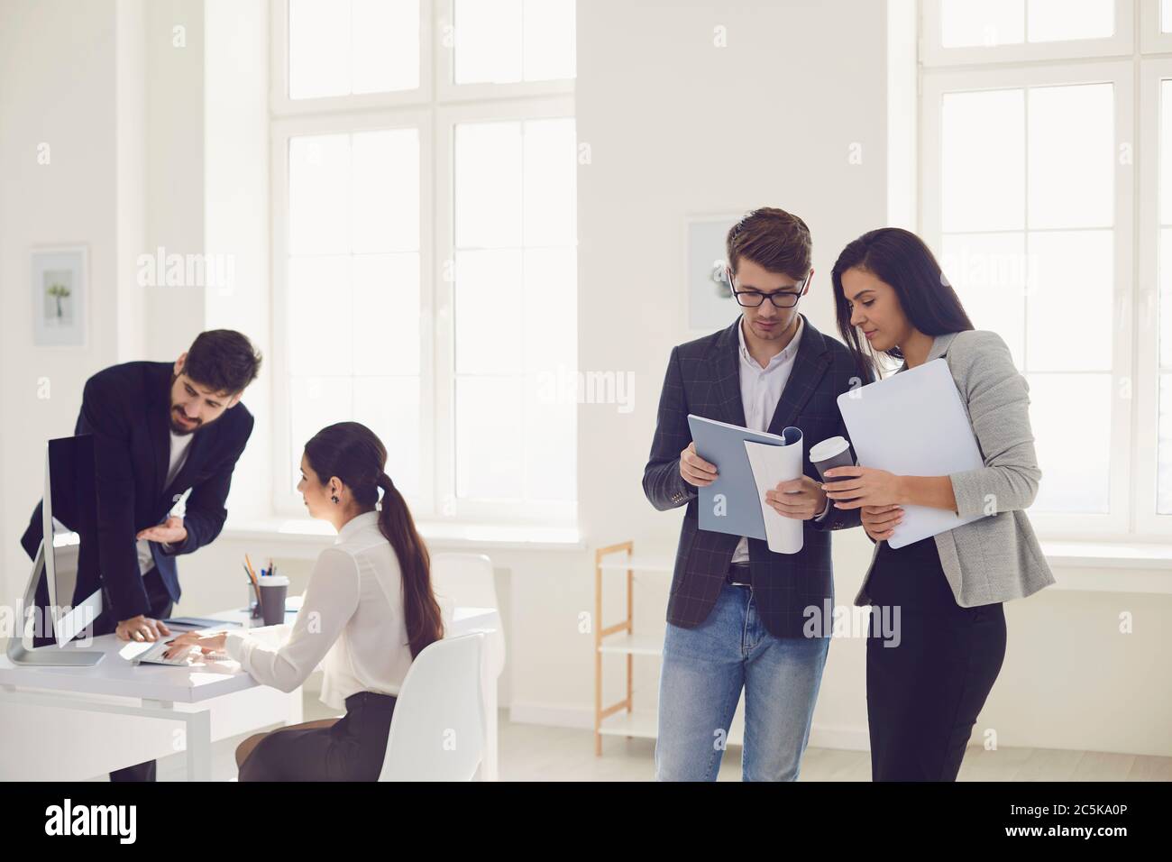 Business people busy discussing analyze project risks at workplace in ...