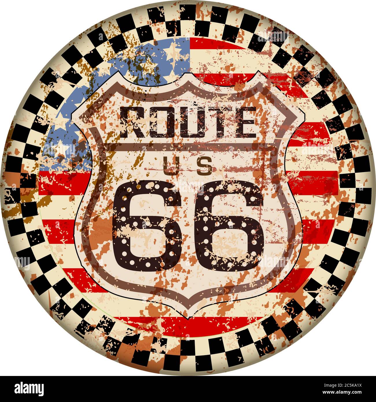 Route 66 sign,distressed grungy roadsign, retro style, vector ...