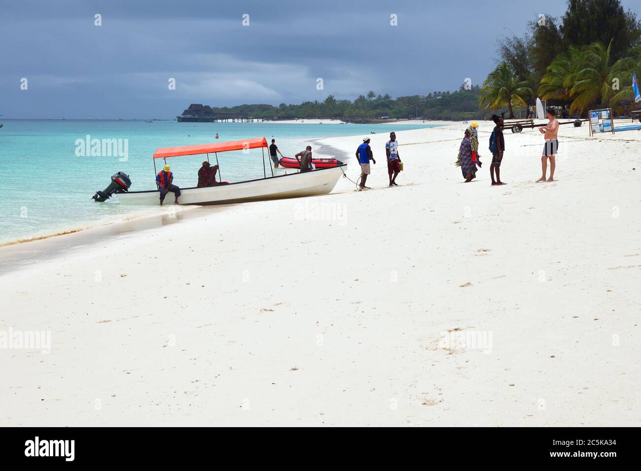Kendwa, Zanzibar - October 5, 2019: White sandy beach, blue transparent ...