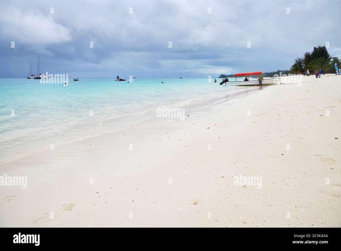 Kendwa, Zanzibar - October 5, 2019: White sandy beach, blue transparent ...