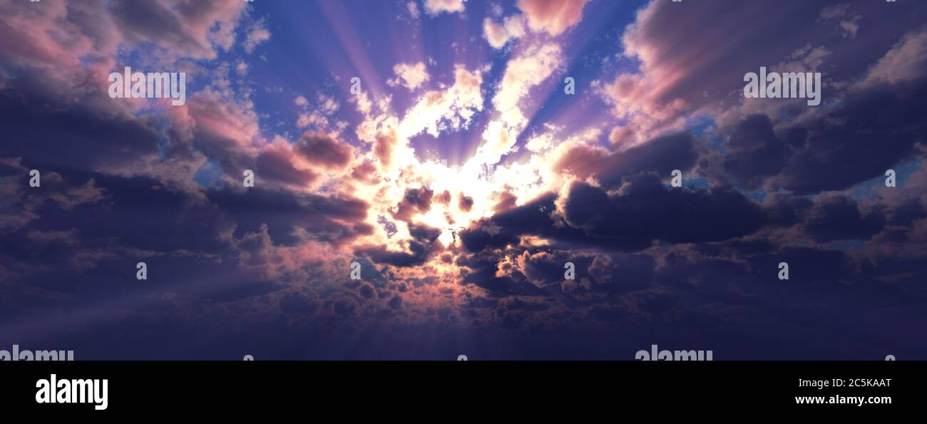 Sunset / sunrise with clouds, light rays and other atmospheric effect ...