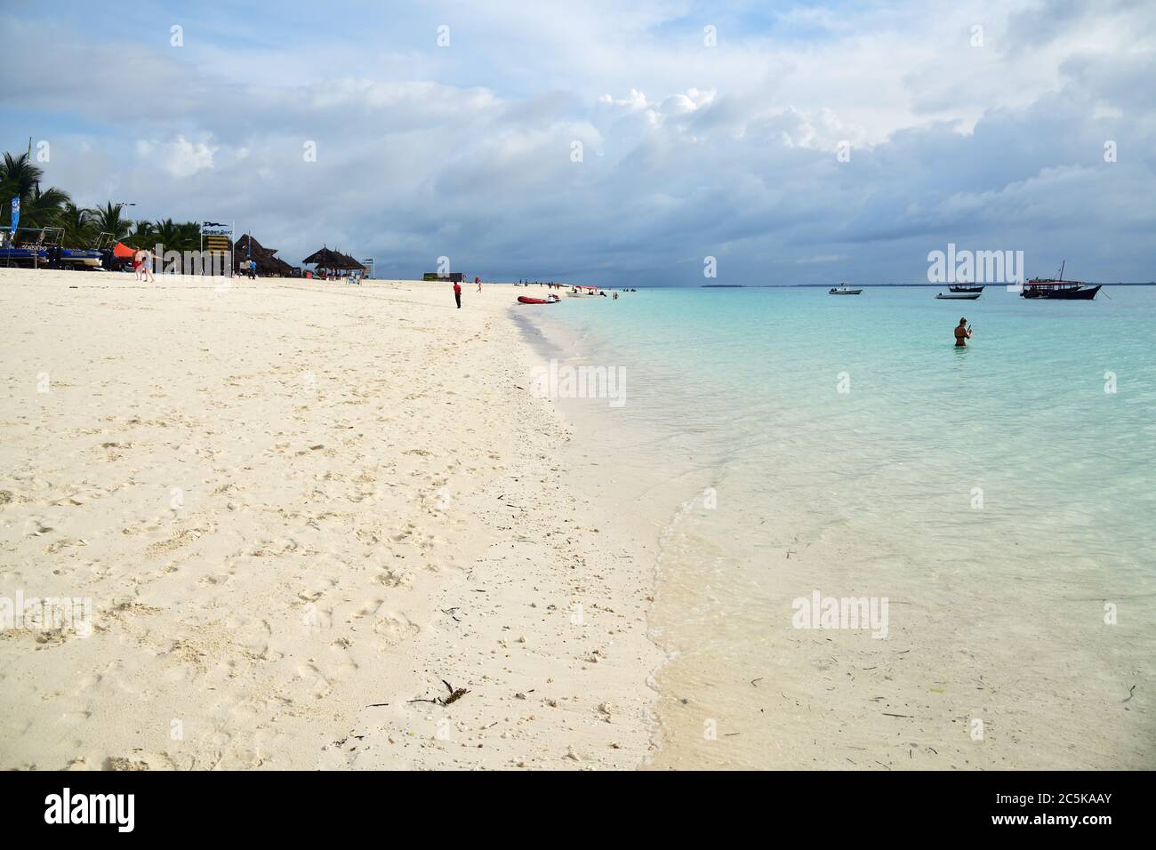Kendwa, Zanzibar - October 5, 2019: White sandy beach, blue transparent ...