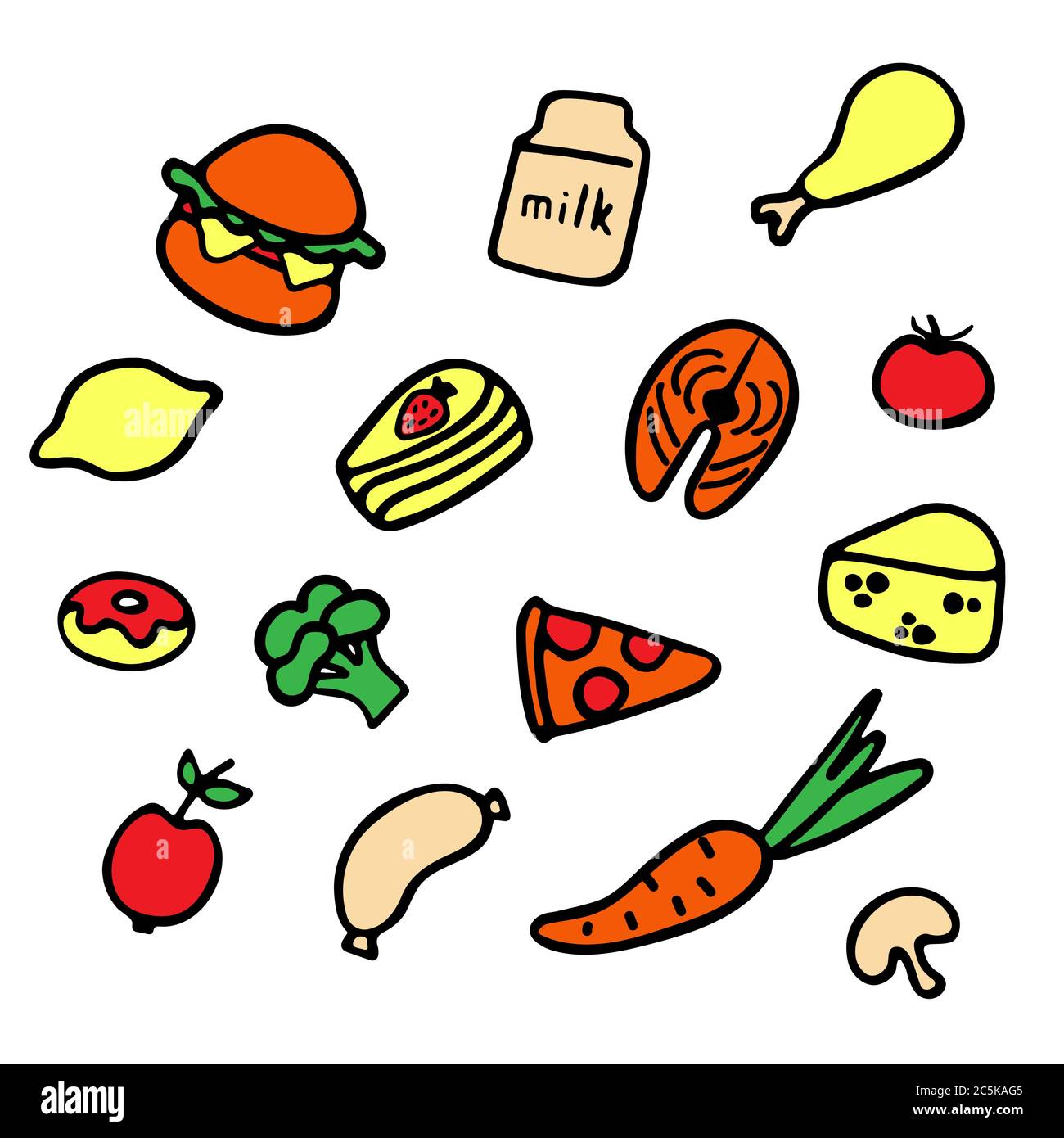 A hand-drawn set of food and dishes. Doodle collection of meal Stock ...