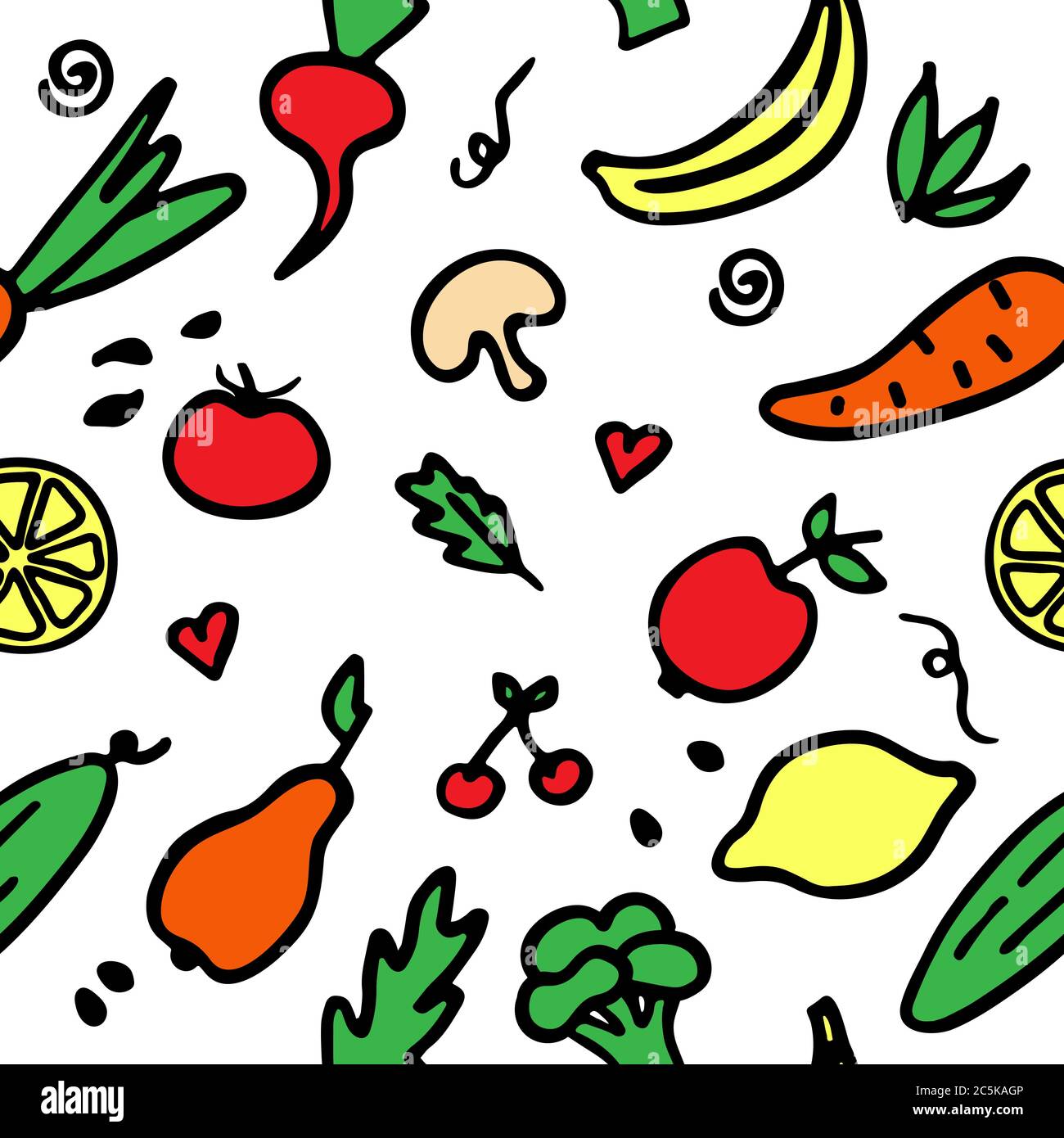A hand-drawn set of fruits and vegetables. Doodle collection of food ...