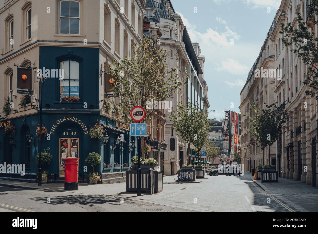 London, UK - June 13, 2020: Empty street and facade of closed ...