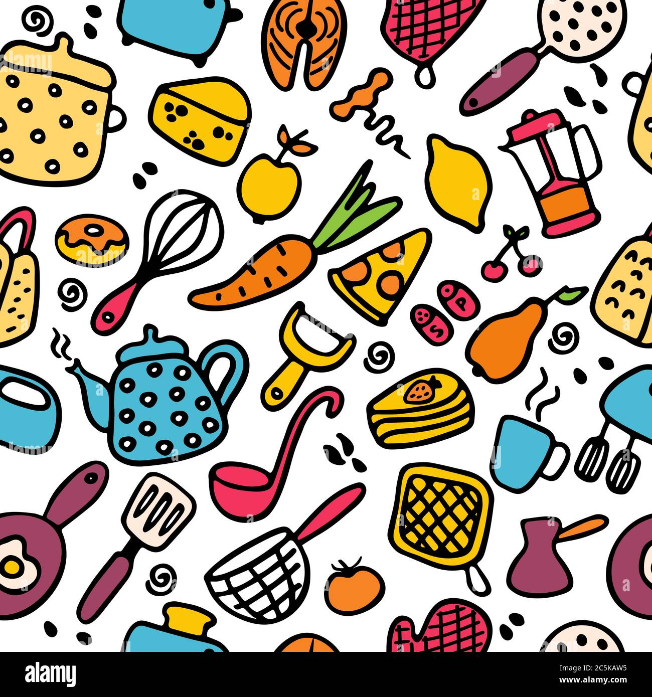 Big set of kitchen items. Doodle icons of kitchen appliances, devices ...