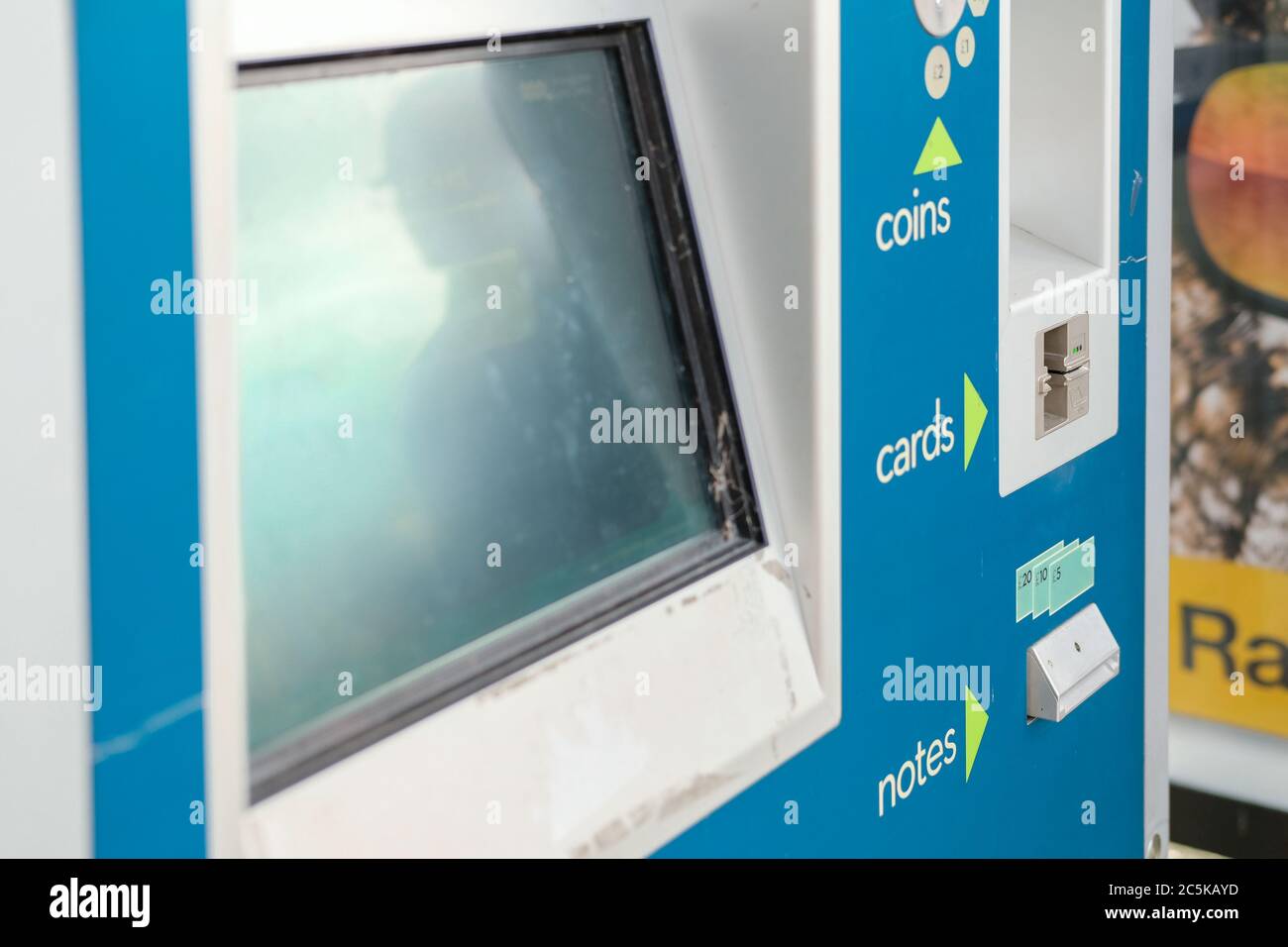 Shallow focus of an automated, smart ticket machine. Showing the ...