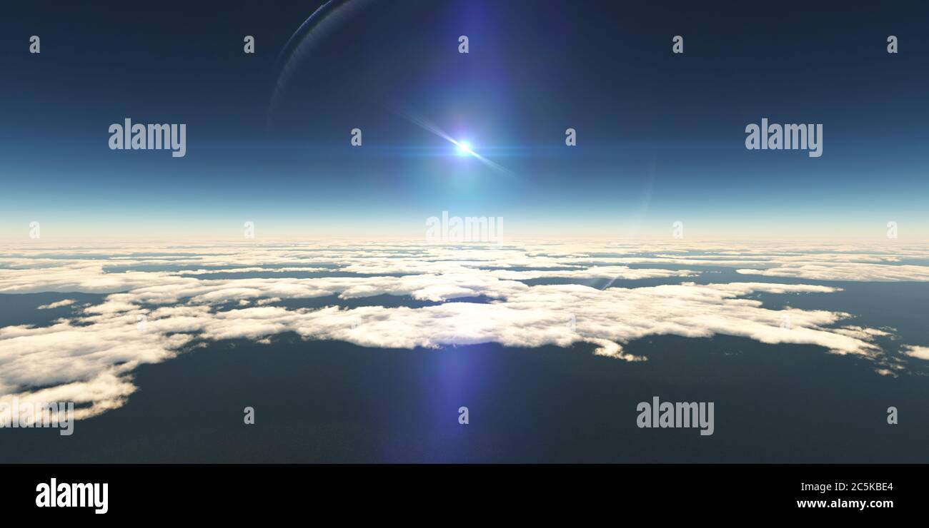 above clouds sun ray light, 3d rendering Stock Photo - Alamy