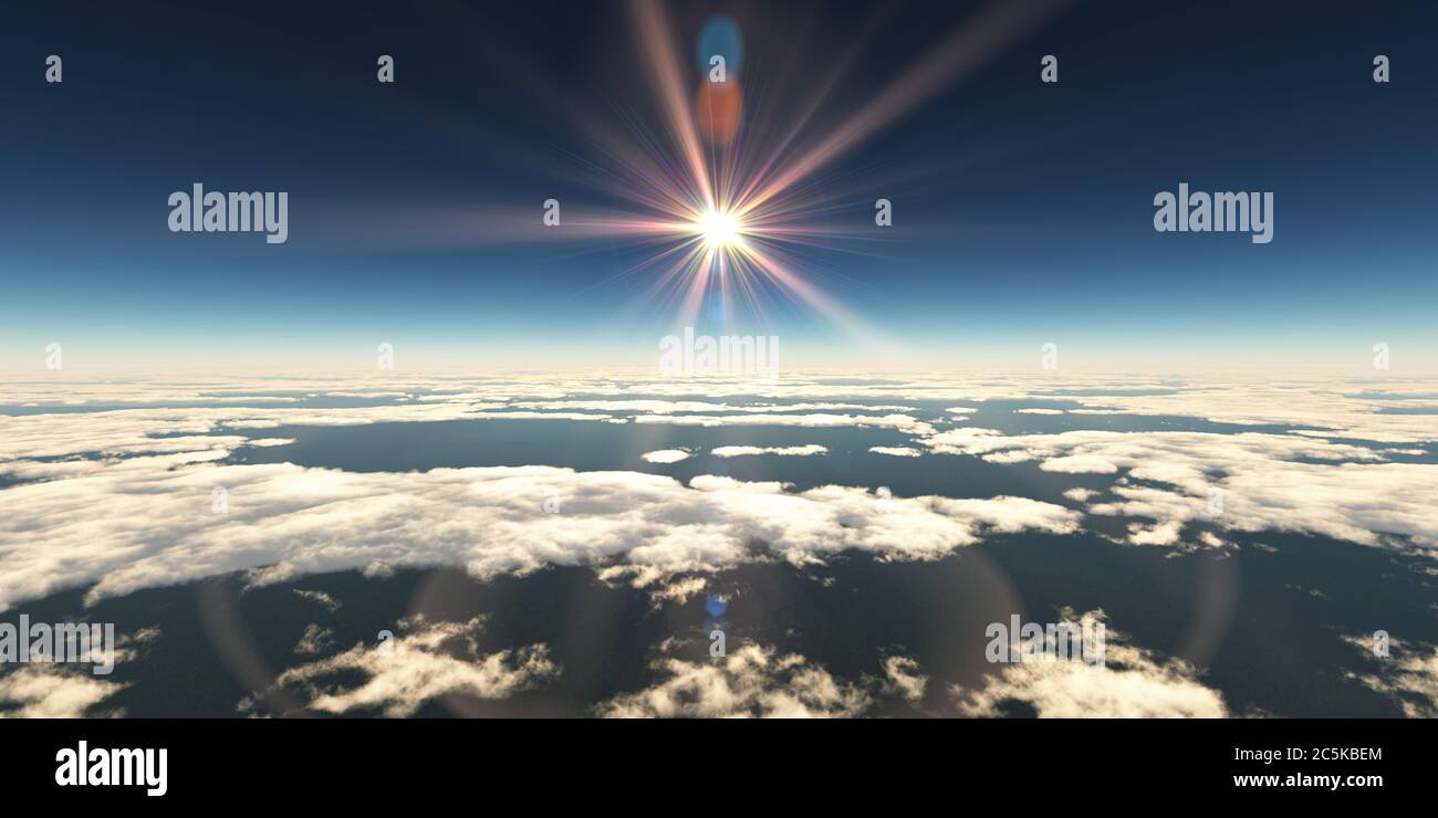 above clouds sun ray light, 3d rendering Stock Photo - Alamy