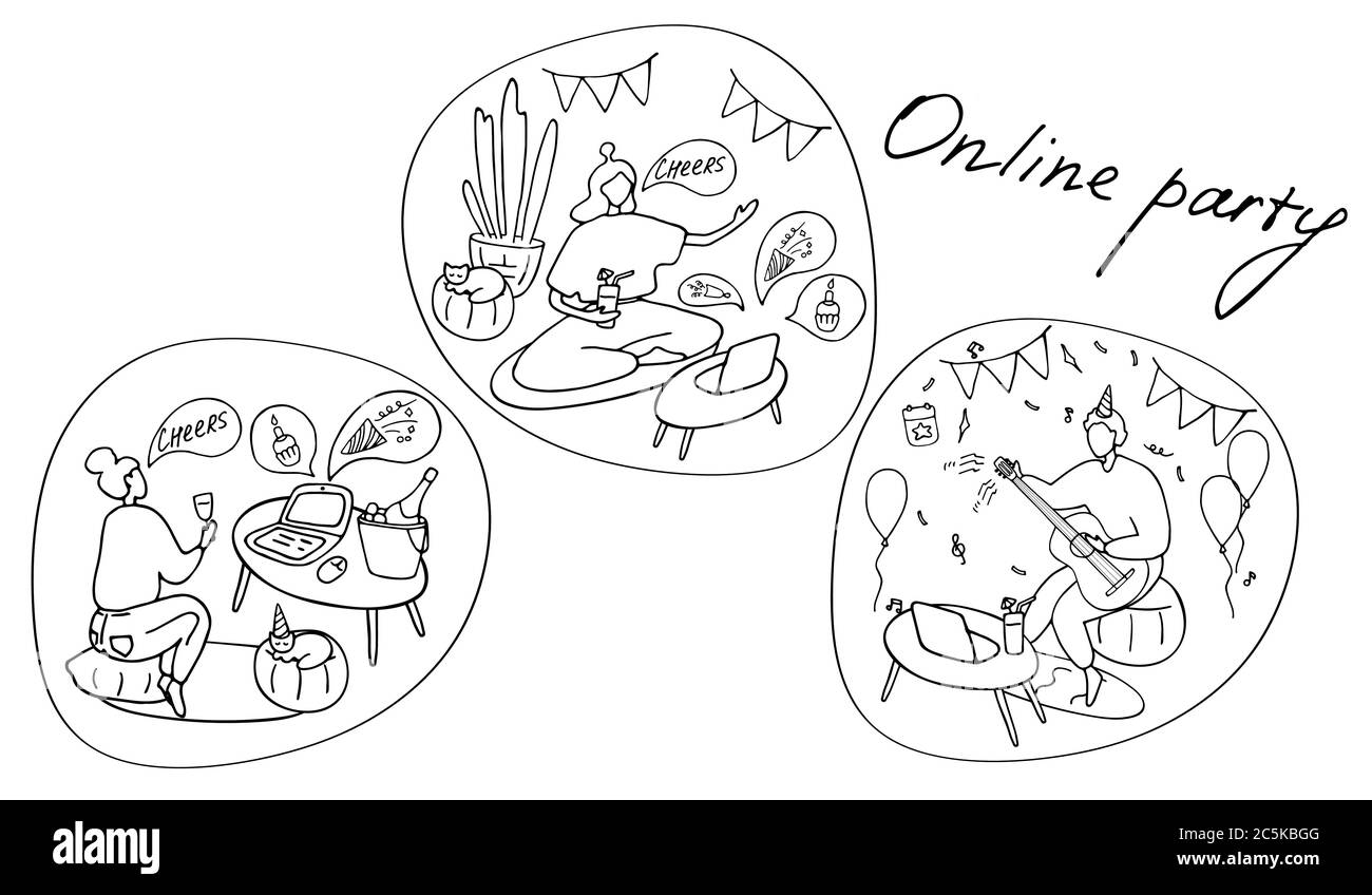 Internet party. Friends from different countries can chat and celebrate ...