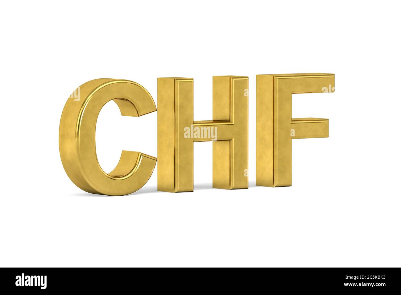 Golden Swiss franc sign isolated on white background - 3d render Stock ...