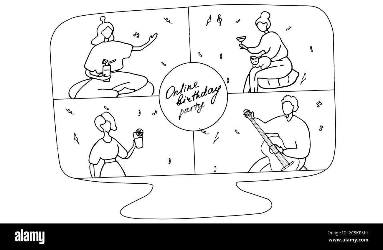 Internet party. Friends from different countries can chat and celebrate ...