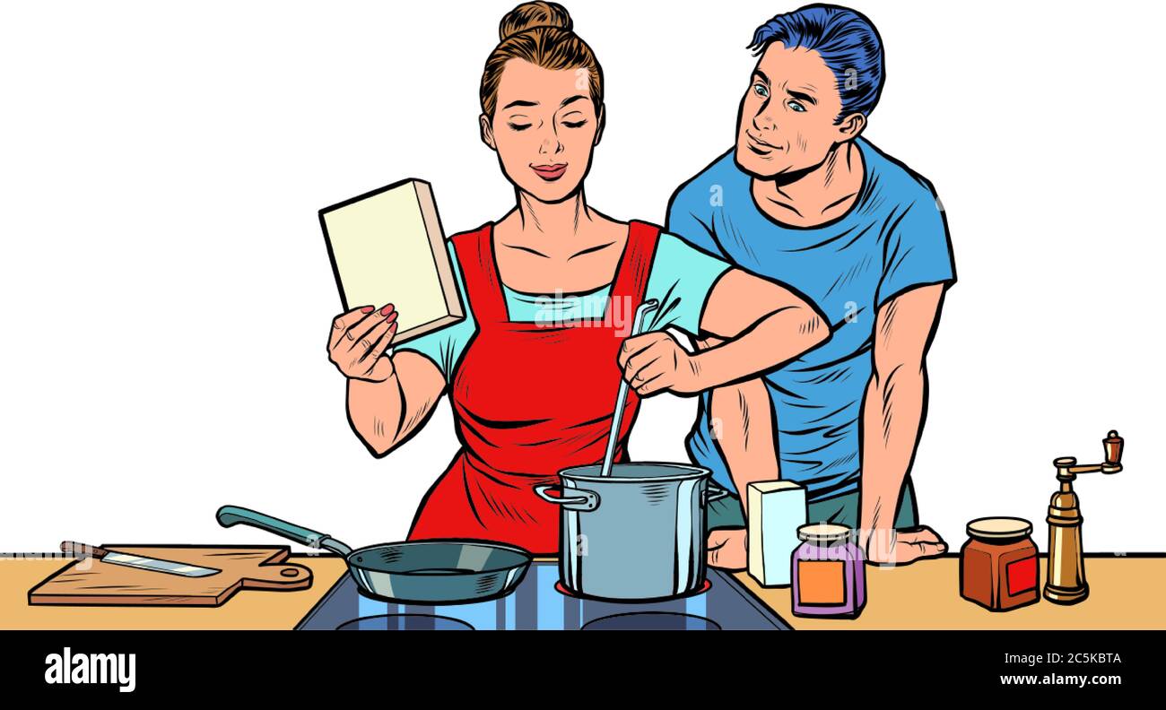 Husband and wife cook in the kitchen Stock Vector Image & Art - Alamy
